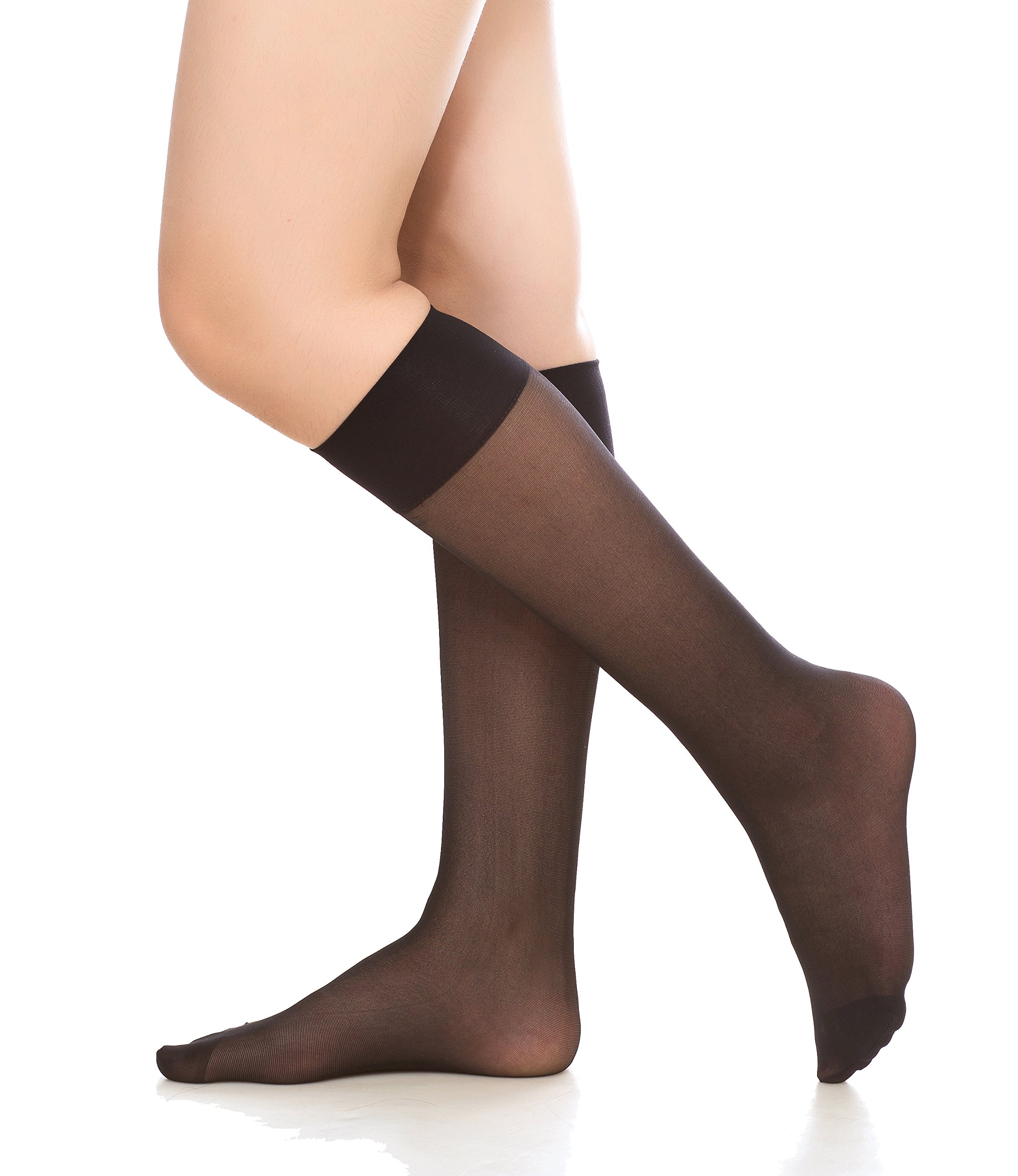 EABERN Womens Sheer Knee High Stockings,6 Pairs Nylon Trouser Socks with Reinforced Toe-black