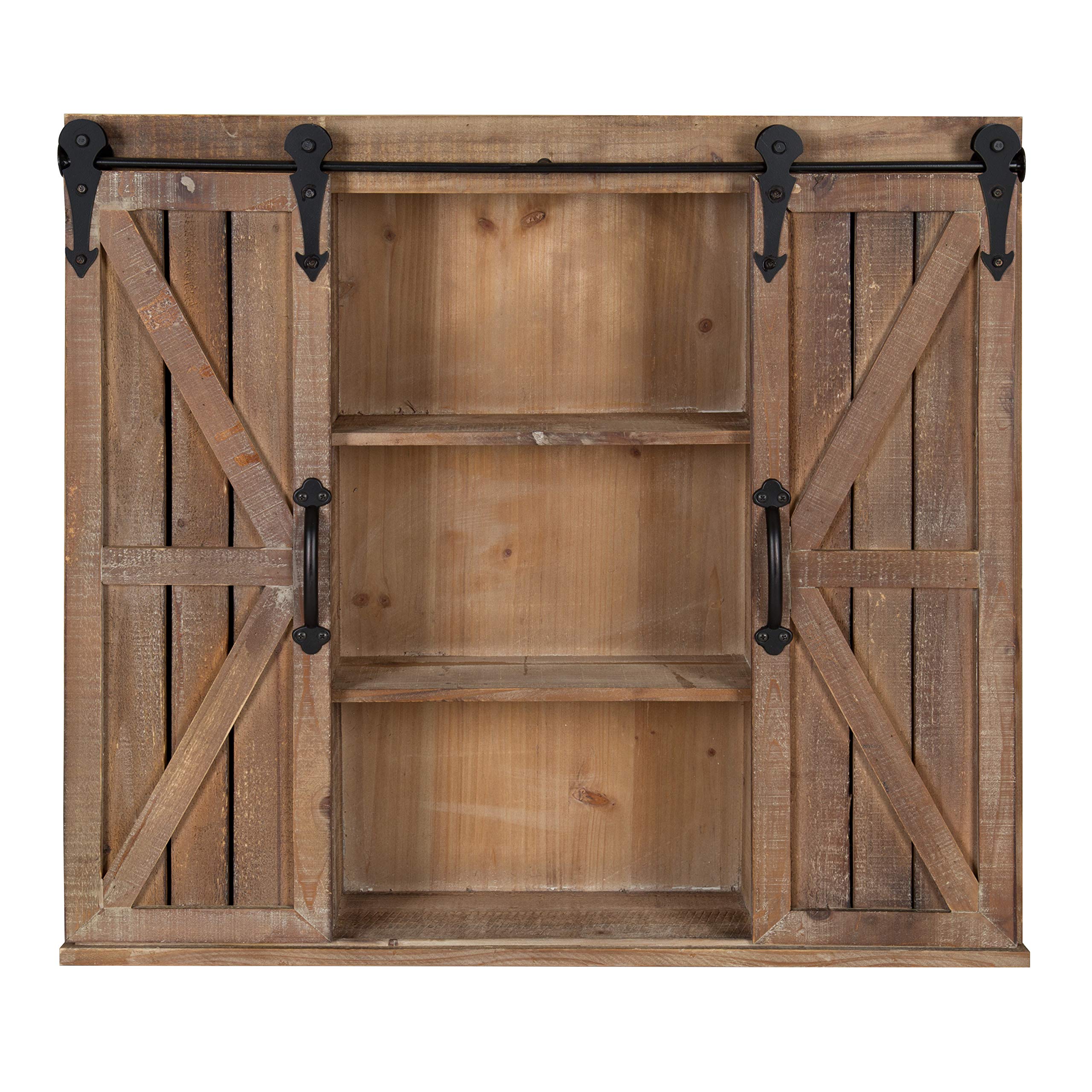 Kate and Laurel Cates Decorative Wood Wall Storage Cabinet with Two Sliding Barn Doors, Rustic Brown