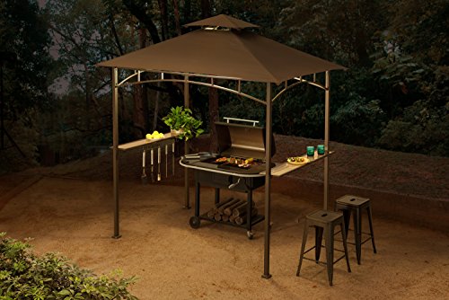 Coen L-GG001PST-F 8' X 5' Soft Top Brown Double Tiered Canopy 4Pcs Led Gazebo Grill