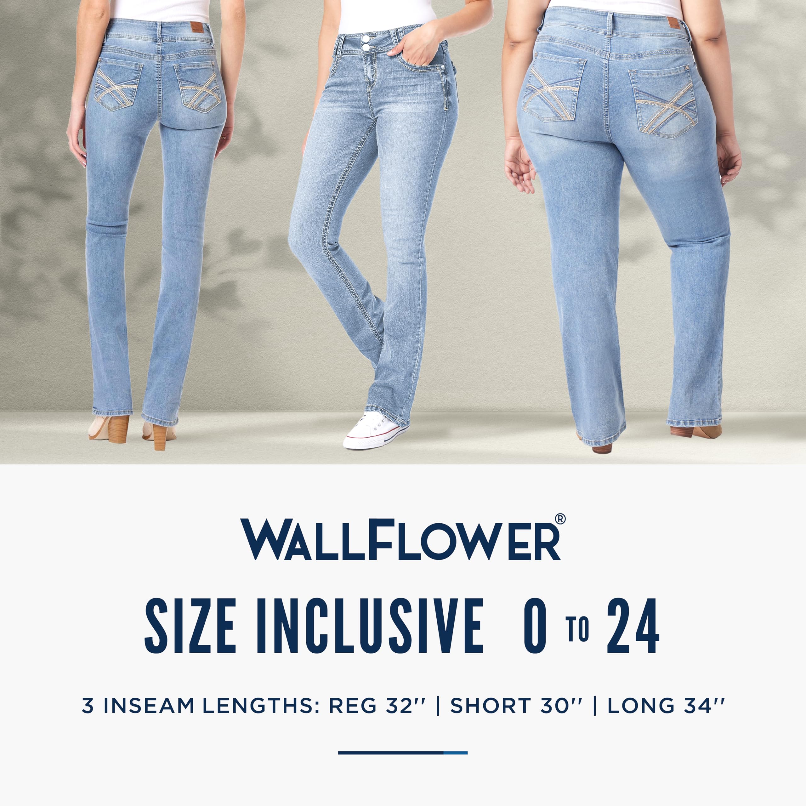 WallFlower Women's Luscious Curvy Bootcut Mid-Rise Insta Stretch Juniors Jeans (Standard and Plus), Jenna, 5