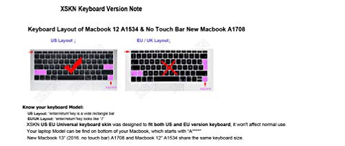 XSKN Shortcut MAC OS X Keyboard Skin Cover for Apple New MacBook Pro 13 (Model A1708, No Touch Bar) & Apple MacBook 12 (Model A1534) (US Layout)