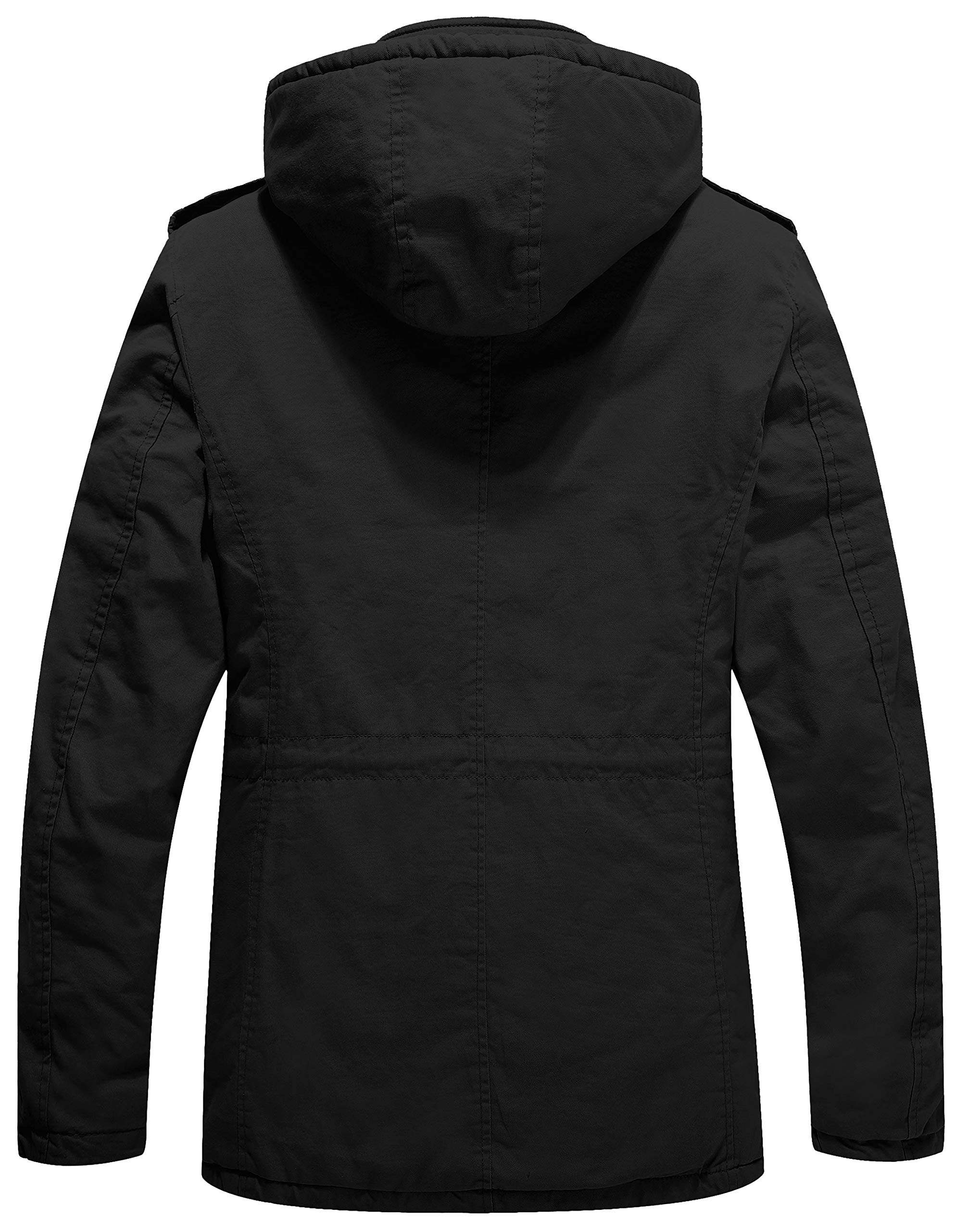 WenVen Men's Heavy Military Sherpa Lined Hooded Parka Jacket Winter Coat Black M