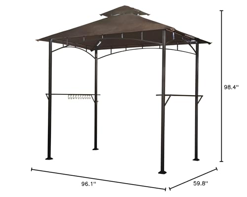 Coen L-GG001PST-F 8' X 5' Soft Top Brown Double Tiered Canopy 4Pcs Led Gazebo Grill