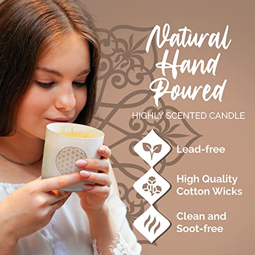 Large Exotic Spiced Vanilla Candle, Scented Candles for Home, Hand-Poured Aromatherapy 3 Wick Candle for Gift with Flower of Life Design, 50-Hour Burn Time, 14oz OneSoul Collection