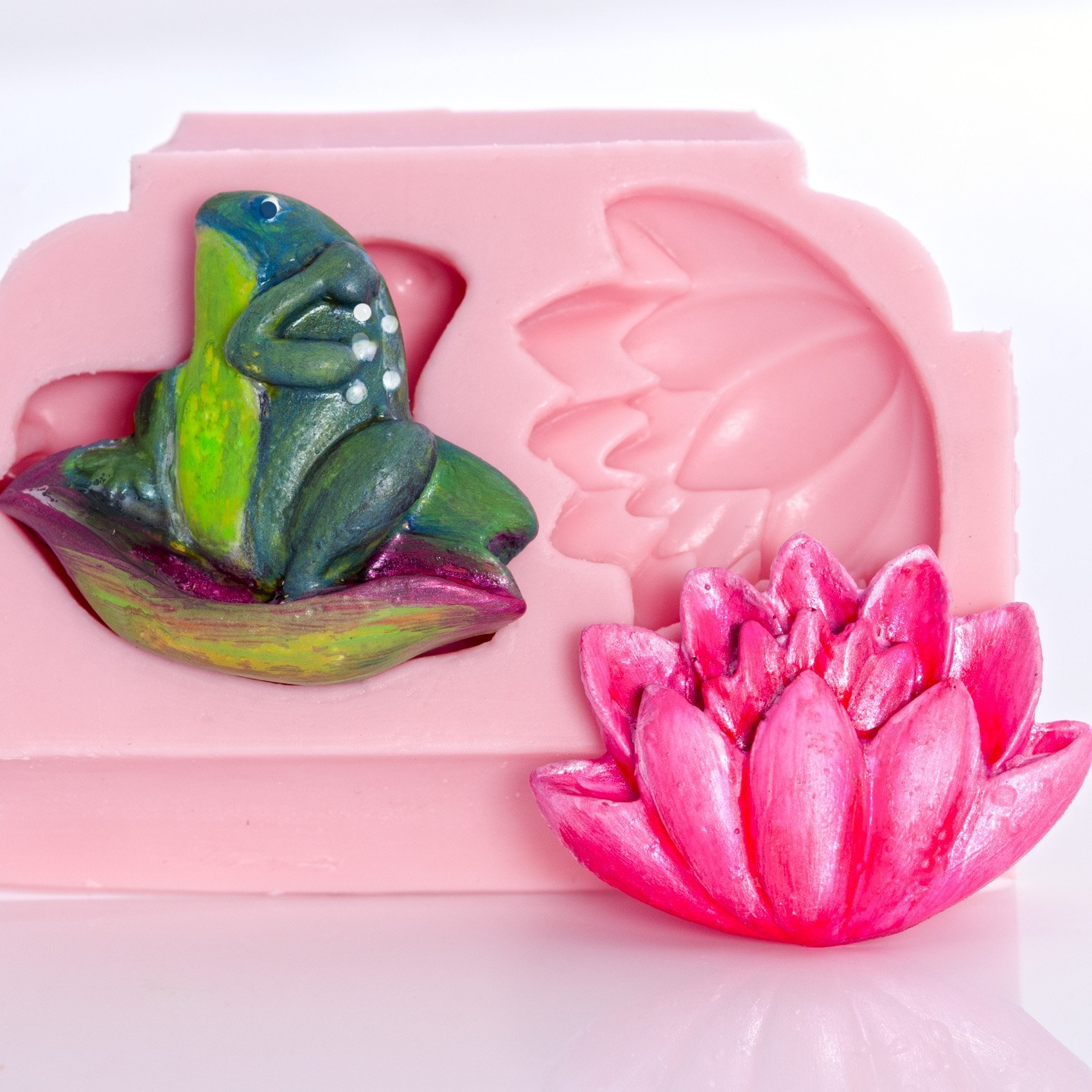 Frog and Lily Pad Flower Flexible Silicone Mold, Fondant, Candy, Chocolate, Food Safe, Polymer Clay, Resin Mold, Epoxy and so much more. Food Safe, Craft Mold Flexible and Easy to Use.