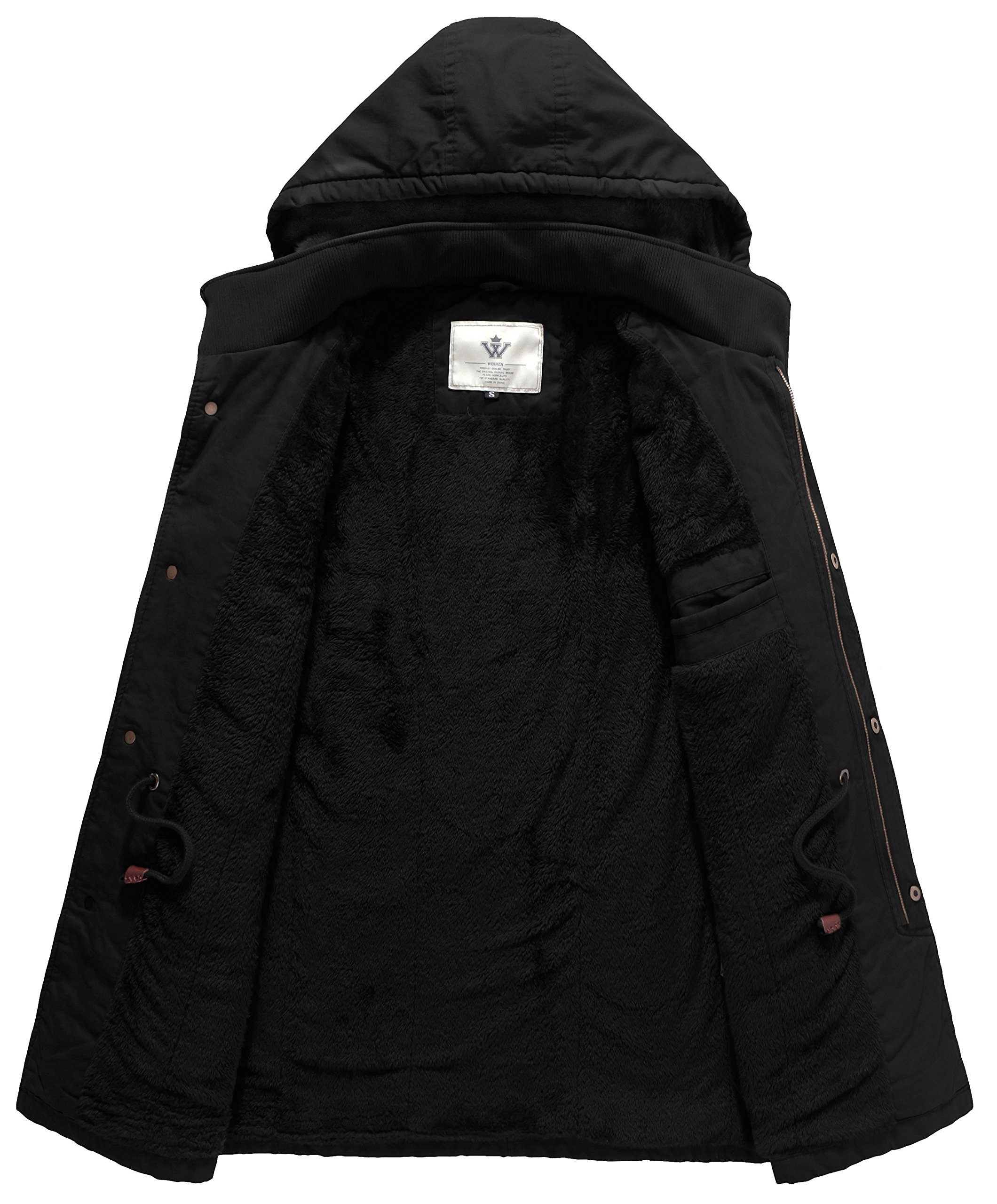 WenVen Men's Heavy Military Sherpa Lined Hooded Parka Jacket Winter Coat Black M