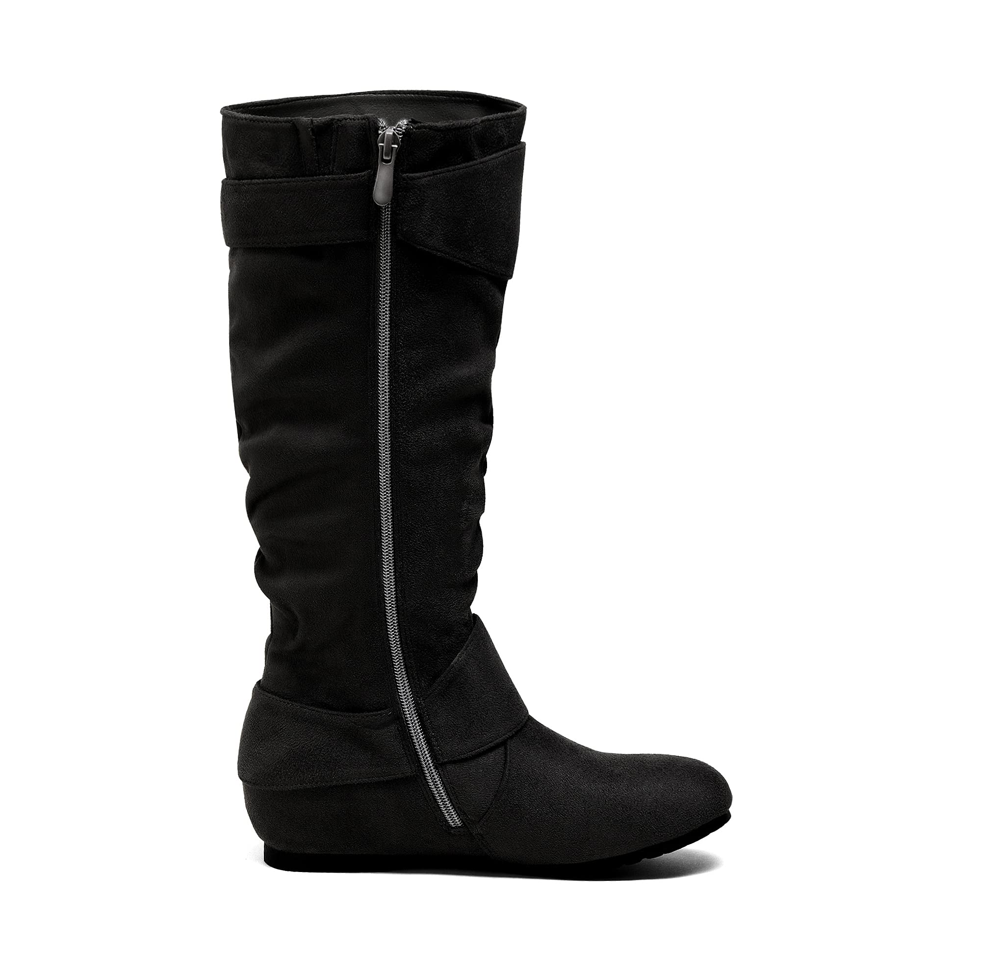 DREAM PAIRS Women's Knee High Low Hidden Wedge Boots Suede Faux Fur Lining Side Zipper Knee High Boots,Size 10,Black/Suede,URA