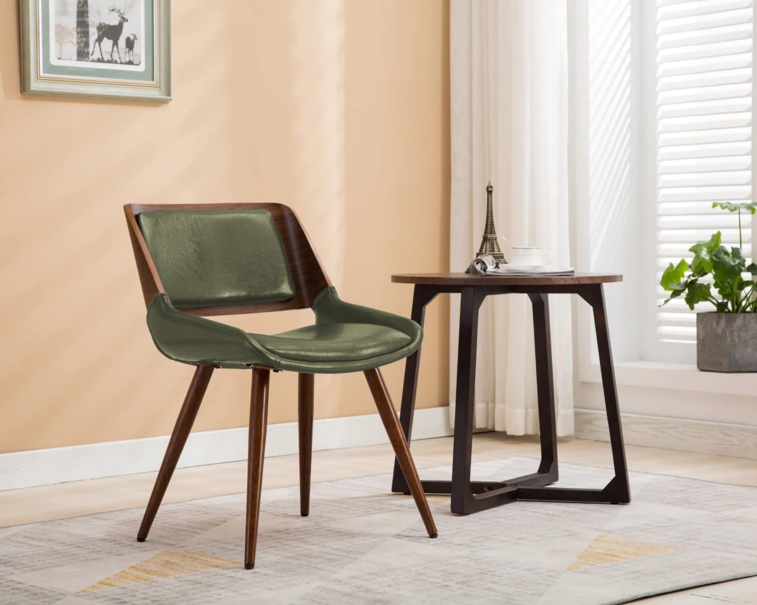 Porthos Home Basil Mid-Century Dining Chair, Water and Stain Resistant Faux Leather Upholstery, Metal Legs with Wood Finish