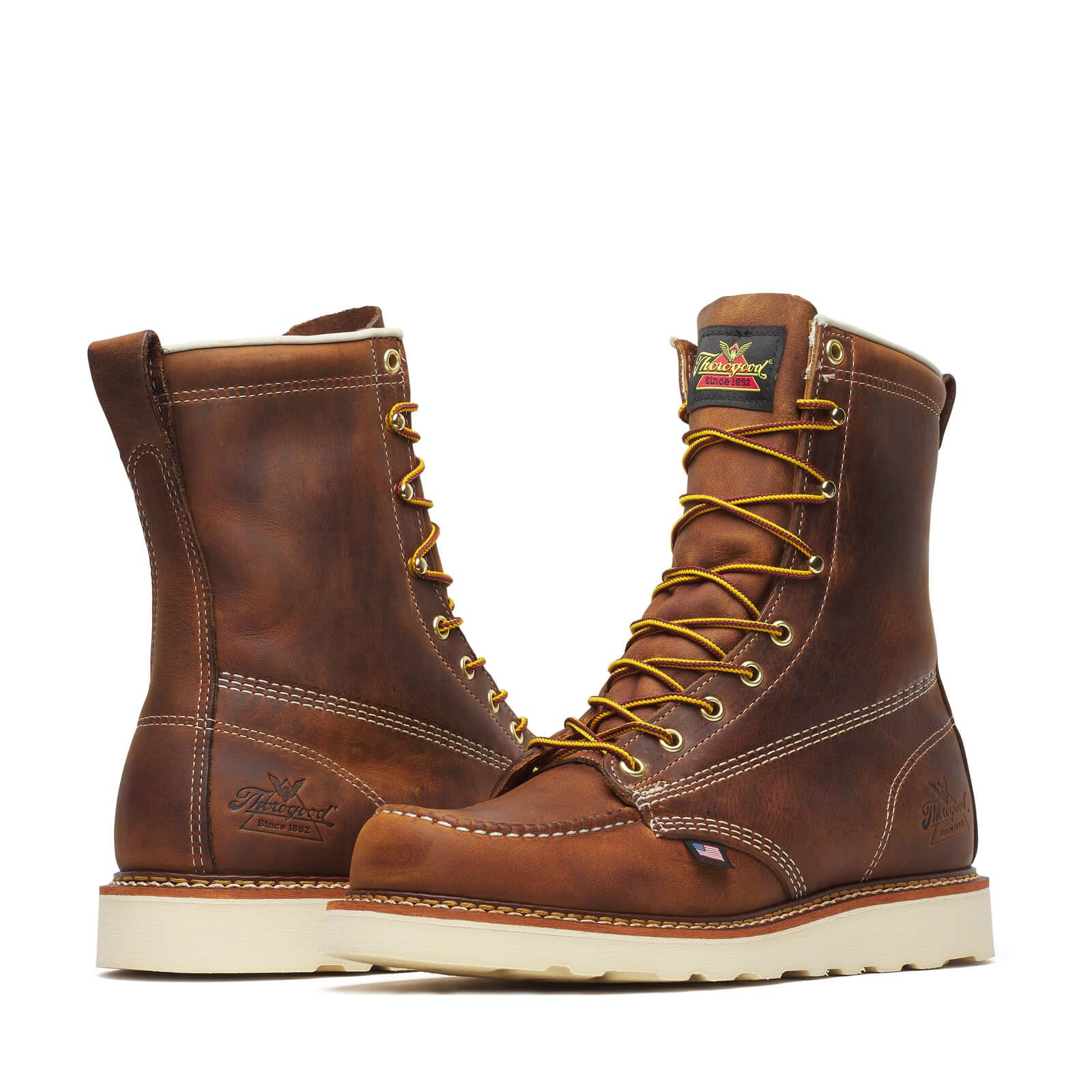 Thorogood American Heritage 8” Moc Toe Work Boots for Men Made with Full-Grain Leather, Soft Toe, Slip-Resistant Wedge Outsole and Comfort Footbed; EH Rated, Trail Crazy Horse - 9 D US