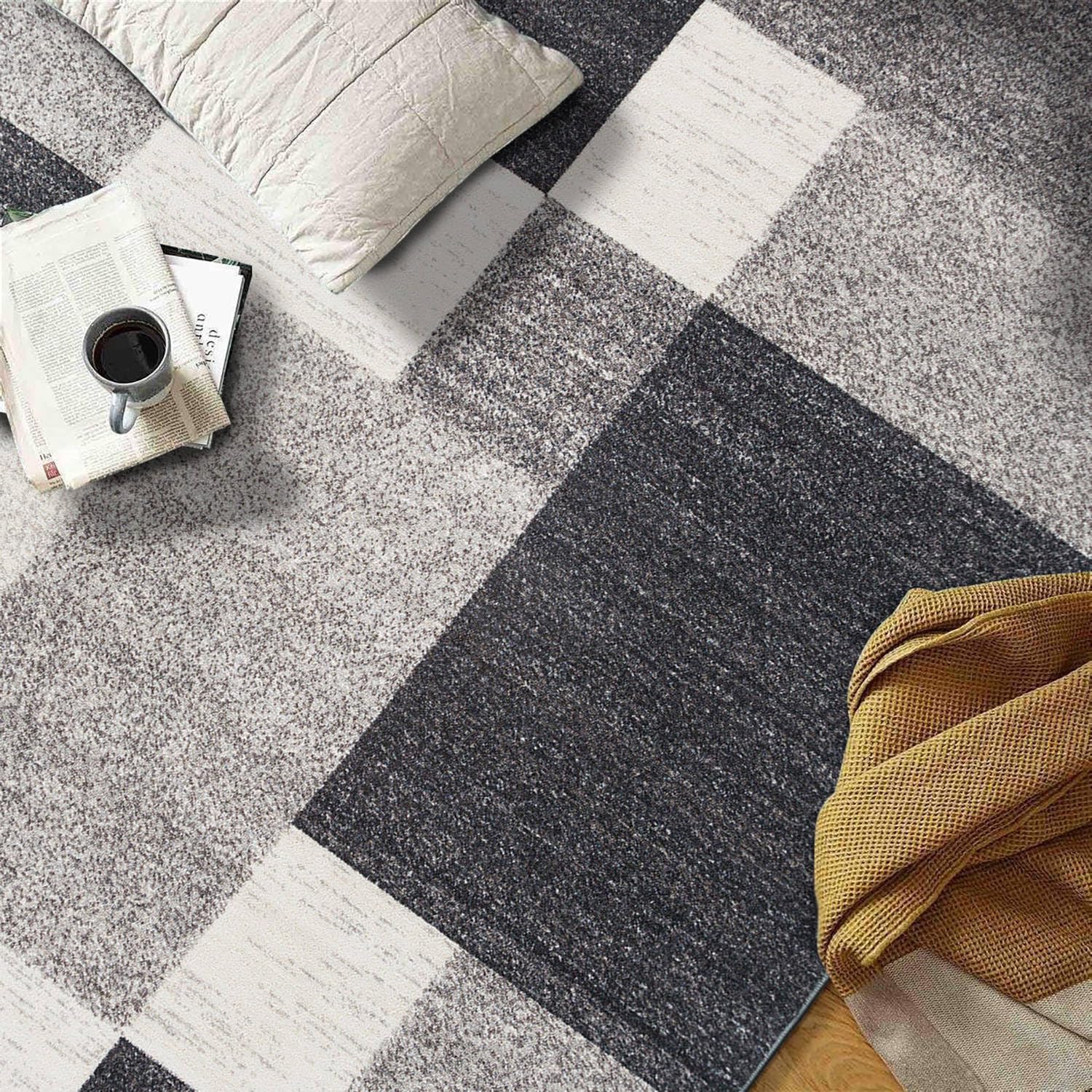 Rugshop Modern Boxes Design Non-Slip (Non-Skid) Area Rug 8 x 10 (7' 10" x 10') Gray