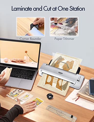 Laminator Machine, SINOPUREN 13-inch Thermal Laminator, with Paper Trimmer, Corner Rounder, 10 Pouches Sheets, Quick Warm-Up, Cold and Hot Laminating for Home/School/Office