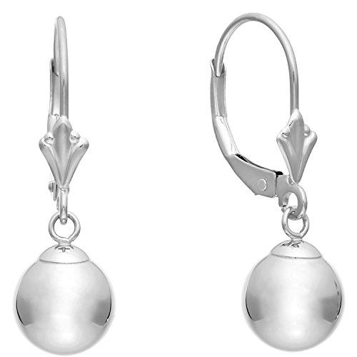 Art and Molly 14k White Gold Ball Drop Earrings with Leverback (8mm, white-gold)