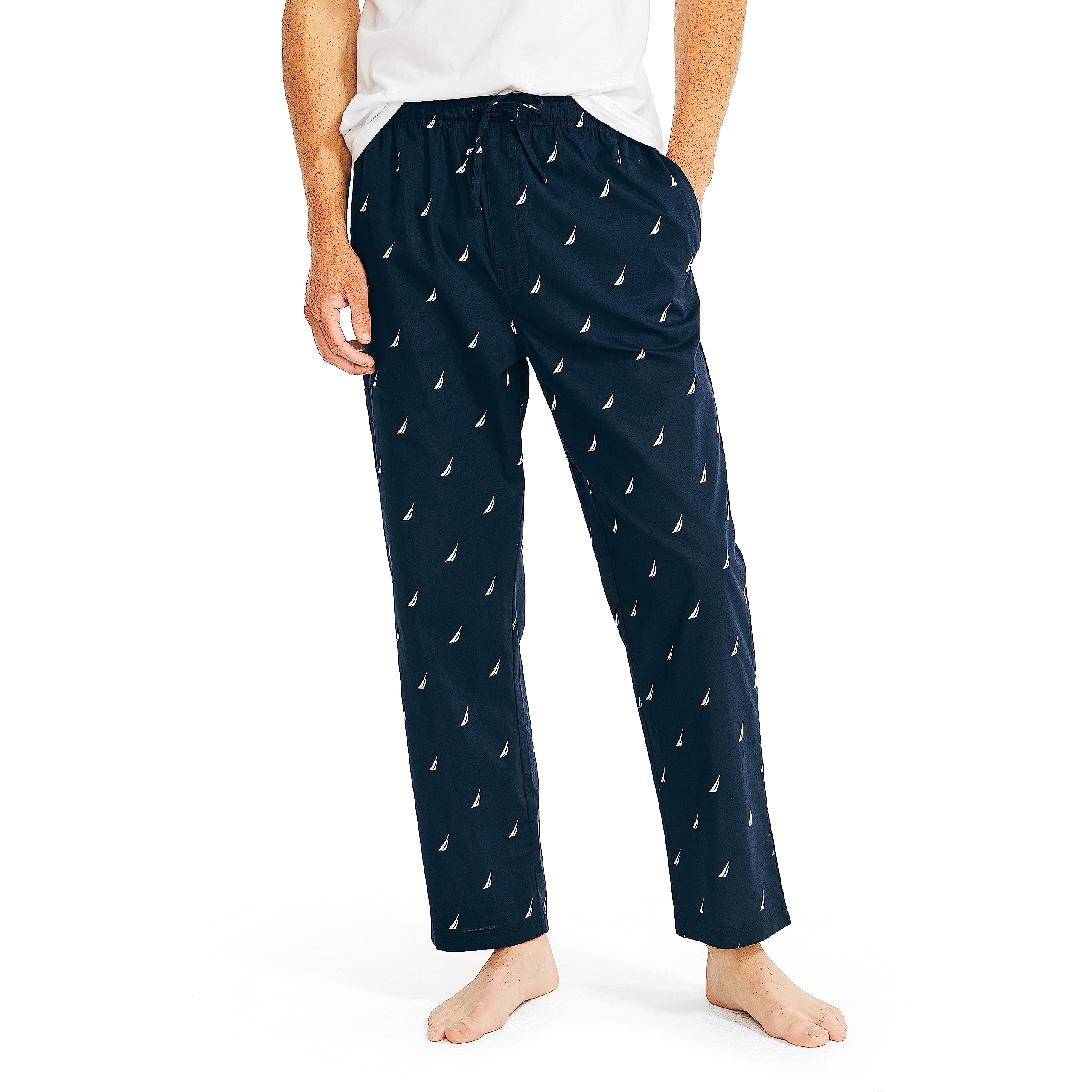 Nautica Men's Soft Woven 100% Cotton Elastic Waistband Sleep Pajama Pant, Maritime Navy, Medium