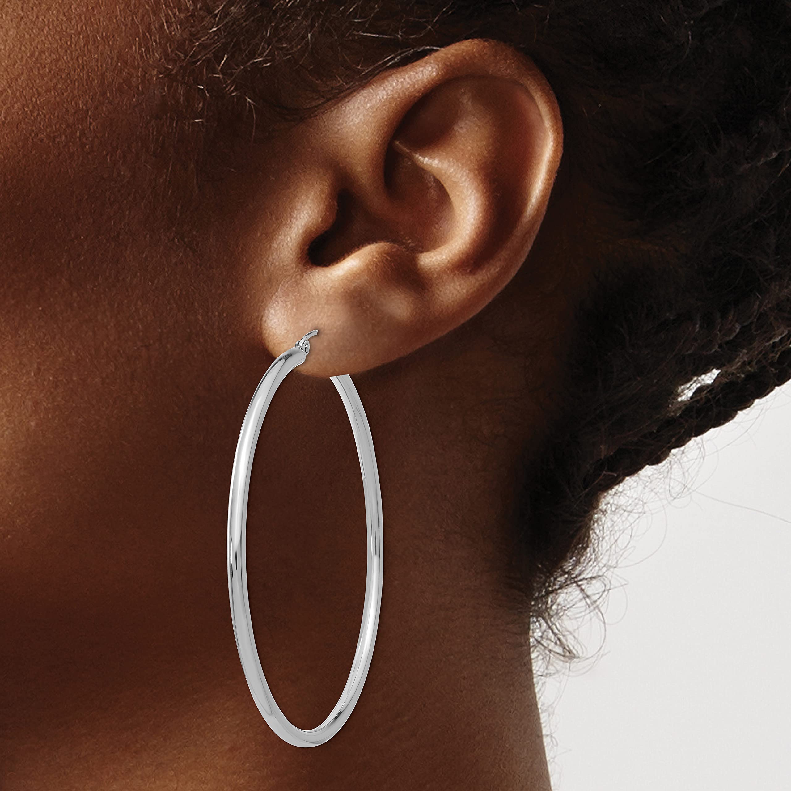 14K Solid White Gold 2.5mm Tube Round Extra Large Hoop Earrings