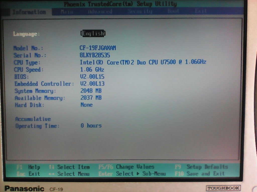 Panasonic ToughBook CF-19 INTEL Core 2 Duo 1100MHz 80Gig Serial ATA HDD 1024mb DDR2 NO OPTICAL DRIVE Wireless WI-FI LCD Genuine Windows 7 Professional 32 Bit Laptop Notebook Computer