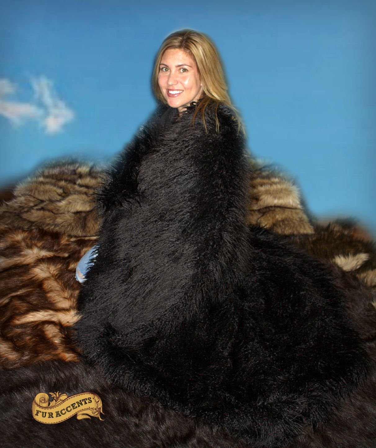 Shaggy Mongolian Sheepskin Faux Fur Throw Blanket Luxury Faux Fur Black Shag Minky Cuddle Fur Lining (5'x6')