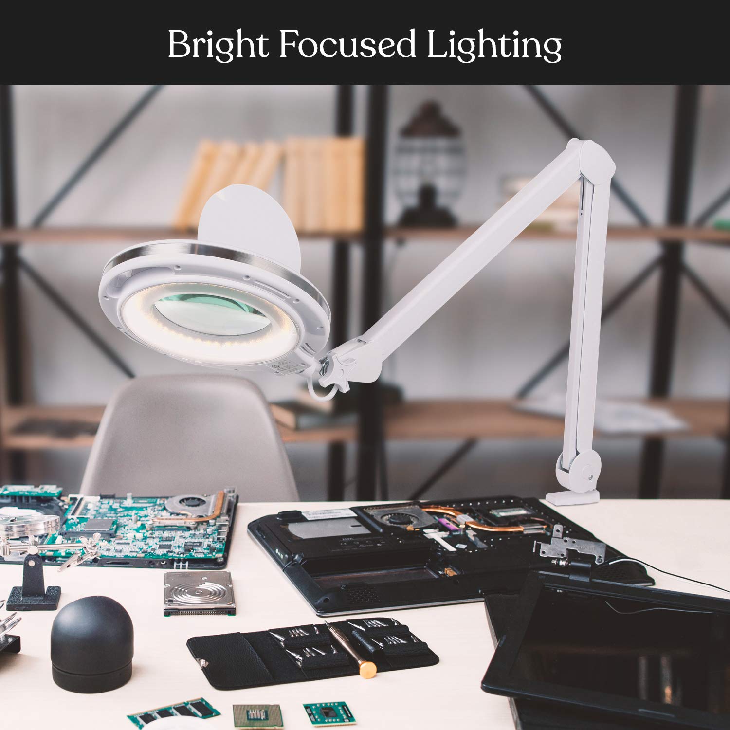 Brightech LightView Pro Magnifying Desk Lamp, 2.25x Light Magnifier with Clamp, Adjustable Magnifying Glass with Light for Crafts, Reading, Close Work - White