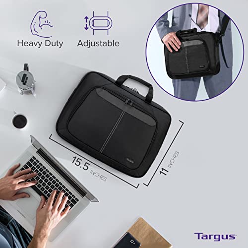 Targus Intellect Slim Slipcase Bag with Durable Water-Resistant Nylon, Two Large Exterior Pockets, Removable Shoulder Strap, Protective Sleeve for 14-Inch Laptop and Tablet, Black (TBT260)