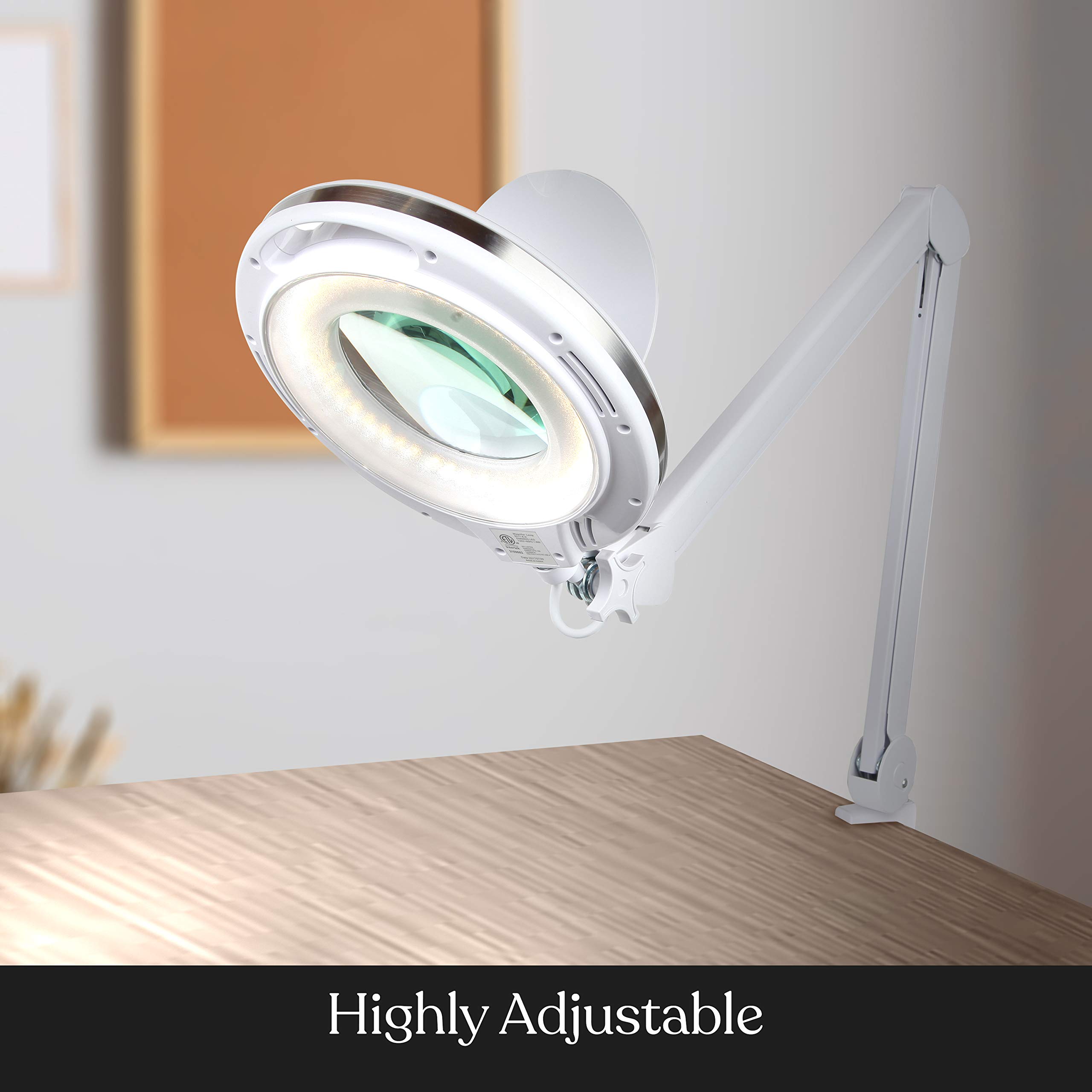 Brightech LightView Pro Magnifying Desk Lamp, 2.25x Light Magnifier with Clamp, Adjustable Magnifying Glass with Light for Crafts, Reading, Close Work - White