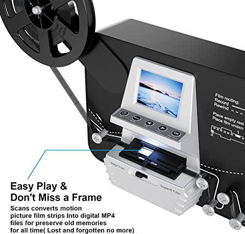 8mm & Super 8 Reels to Digital MovieMaker Pro Film Digitizer,Film Scanner,Converts Frame by MP4 Files, with 2.4'' Screen, Viewing Saving on SD Card(Included) for 3”5”7”9” Reels