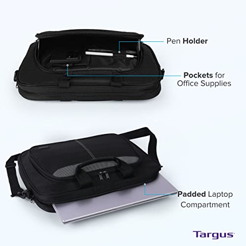 Targus Intellect Slim Slipcase Bag with Durable Water-Resistant Nylon, Two Large Exterior Pockets, Removable Shoulder Strap, Protective Sleeve for 14-Inch Laptop and Tablet, Black (TBT260)