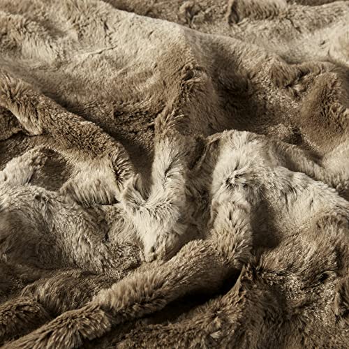 Madison Park Zuri Soft Plush Luxury Oversized Faux Fur Throw Animal Stripes Design, Faux Mink On The Reverse, Modern All Seasons Blanket for Bed, Sofa Couch, Office, Tan, 60x70"