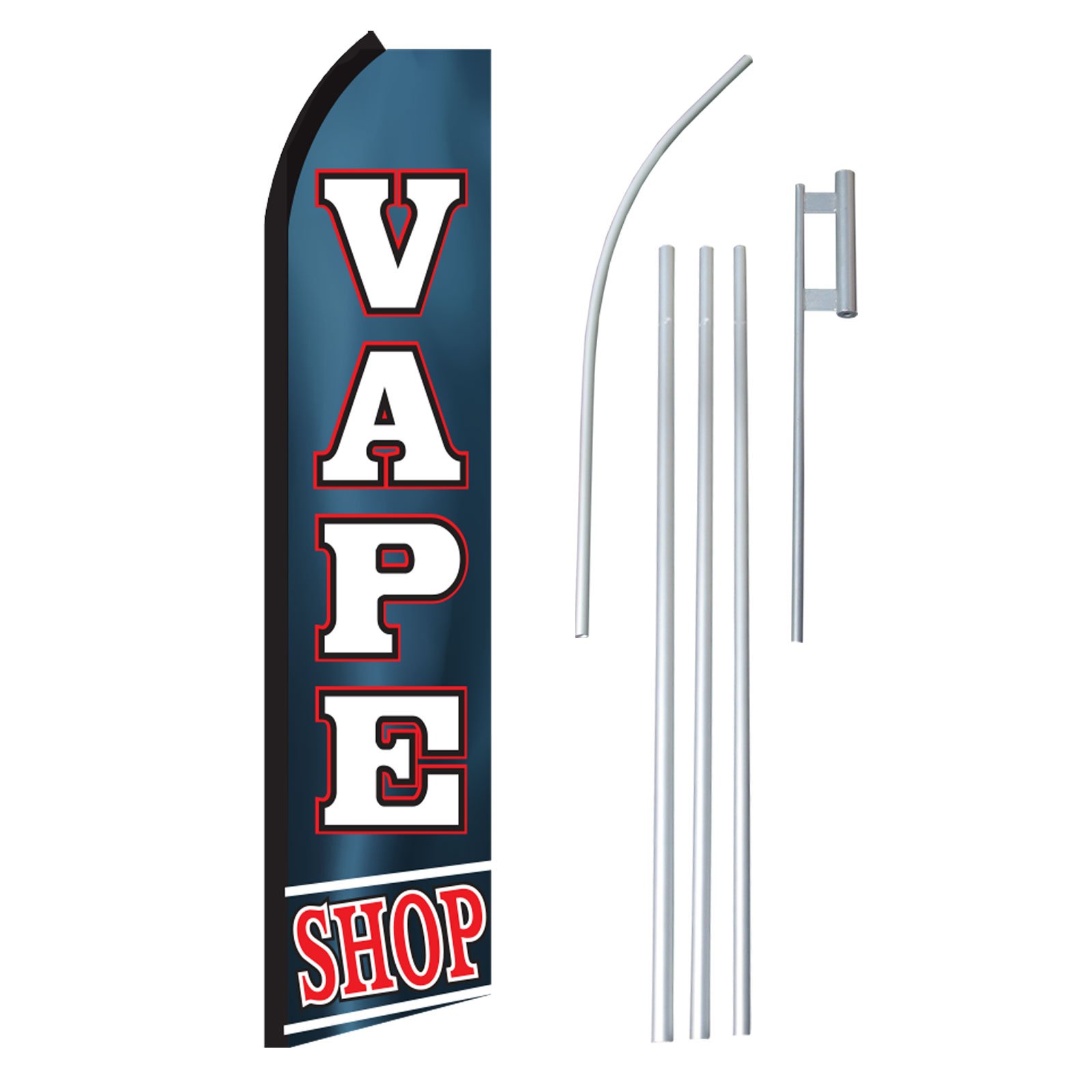 NEOPlex - "Vape Shop" Complete Flag Kit - Includes 12' Swooper Feather Business Flag with 15-Foot Anodized Aluminum Flagpole and Ground Spike