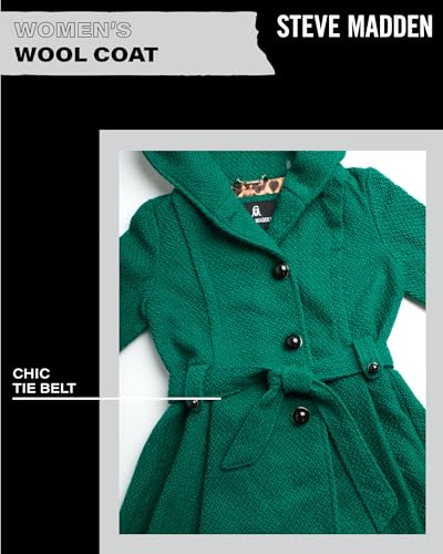 Steve Madden Women's Single Breasted Wool Coat, Green, Small
