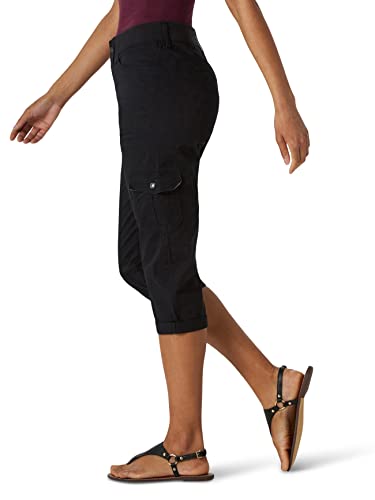 Lee Women's Relaxed Fit Austyn Knit Waist Cargo Capri Pant, Black, 12