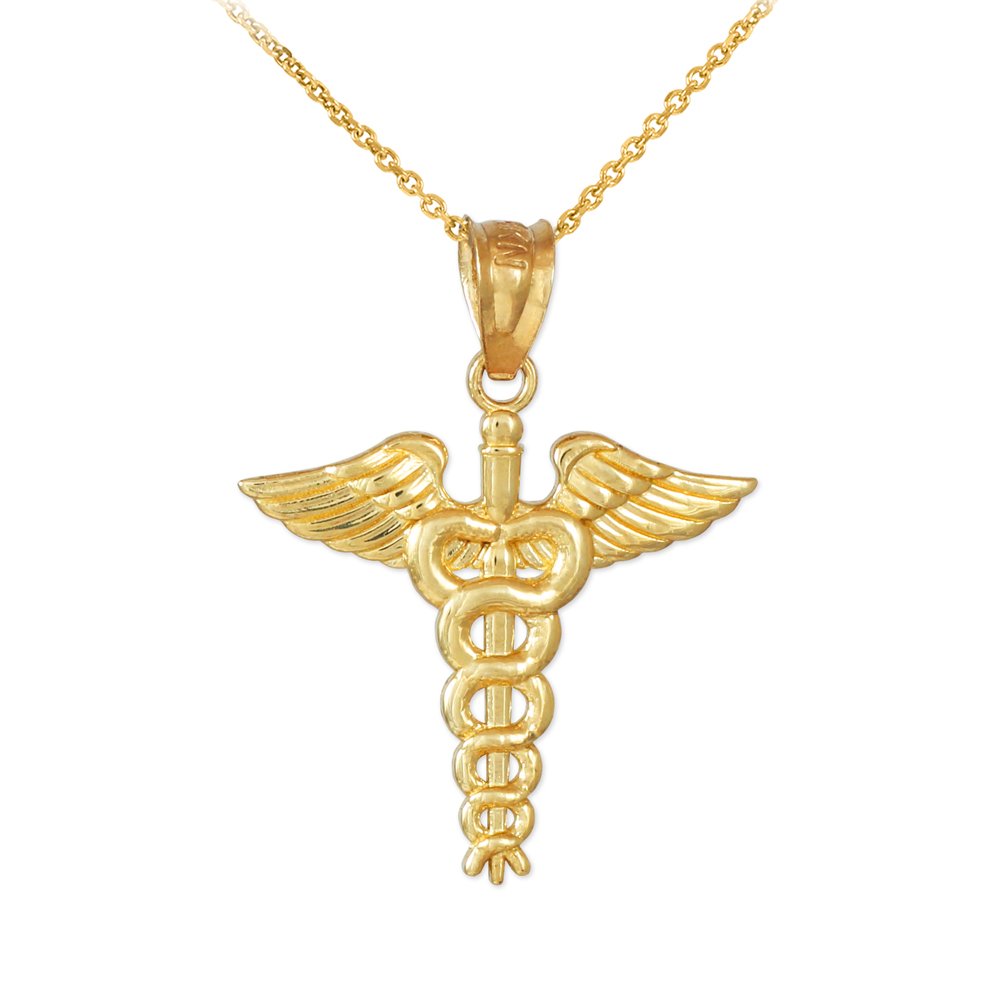 American Heroes 14k Gold Caduceus Charm Pendant Necklace, 22"