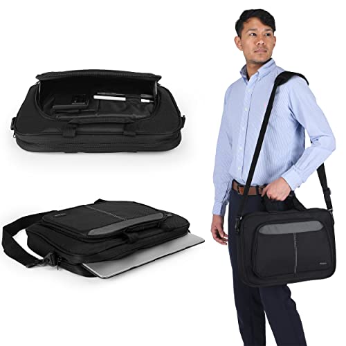 Targus Intellect Slim Slipcase Bag with Durable Water-Resistant Nylon, Two Large Exterior Pockets, Removable Shoulder Strap, Protective Sleeve for 14-Inch Laptop and Tablet, Black (TBT260)
