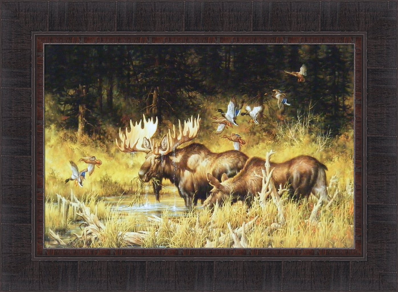 October Rendezvous by Larry Fanning 17x23 Moose Ducks Wildlife Framed Art Print Wall Décor Picture