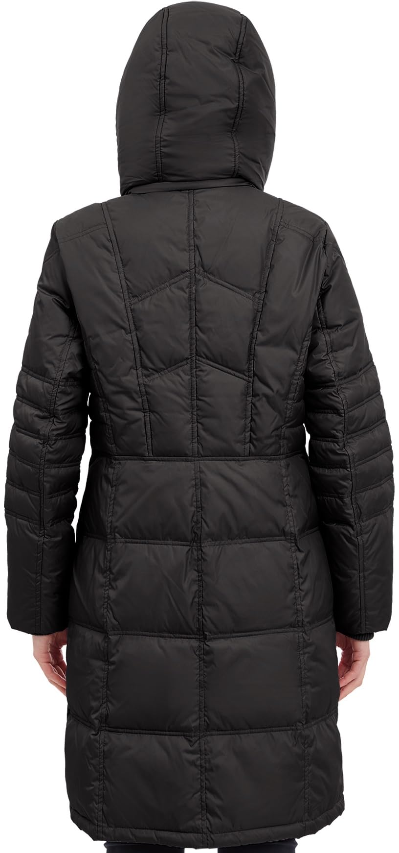 LONDON FOG Women's Chevron Coat with Faux Fur Trimmed Hood, Black, Medium