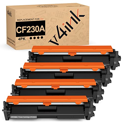 v4ink 4PK Compatible CF230A Toner Cartridge Replacement for HP 30A CF230A 30X CF230X Black Ink for HP Pro MFP M203dw M227fdn M227fdw M203dn M203d M227sdn M227 M203 Printer (with Chip)
