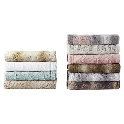 Madison Park Zuri Soft Plush Luxury Oversized Faux Fur Throw Animal Stripes Design, Faux Mink On The Reverse, Modern All Seasons Blanket for Bed, Sofa Couch, Office, Tan, 60x70"