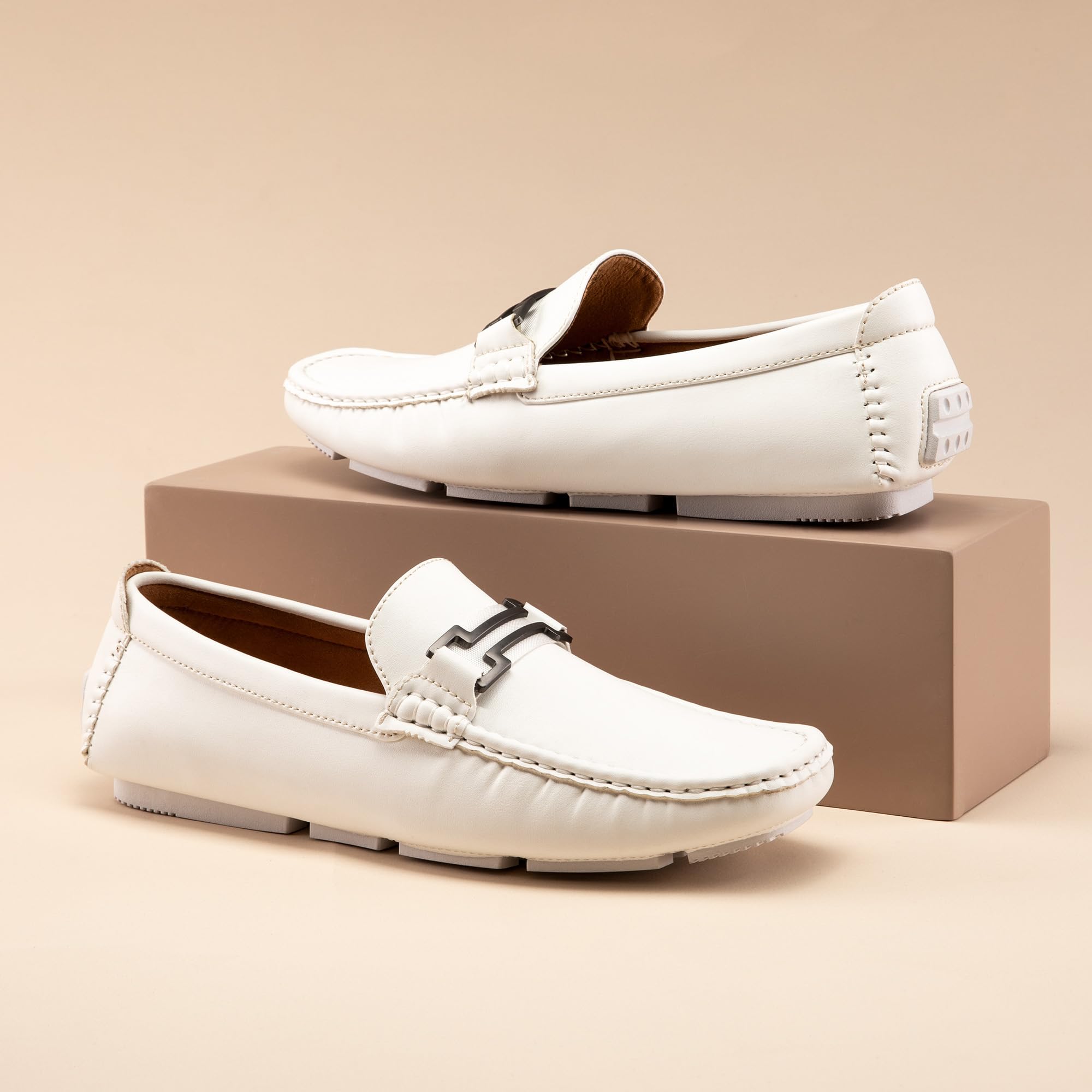 Bruno Marc Men's Driving Penny Loafers Casual Slip-on Moccasins Shoes,Size 8.5,White,HUGH-01