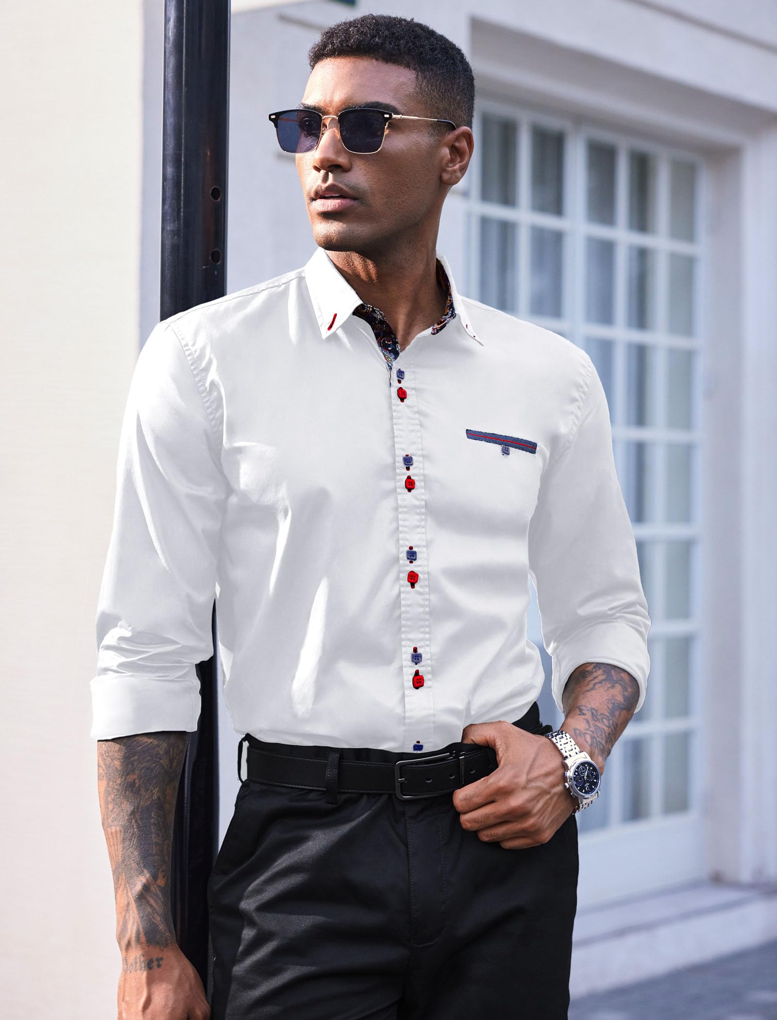 Coofandy Men's Fashion Slim Fit Dress Shirt Casual Shirt,01-white, Medium