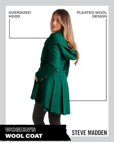 Steve Madden Women's Single Breasted Wool Coat, Green, Small