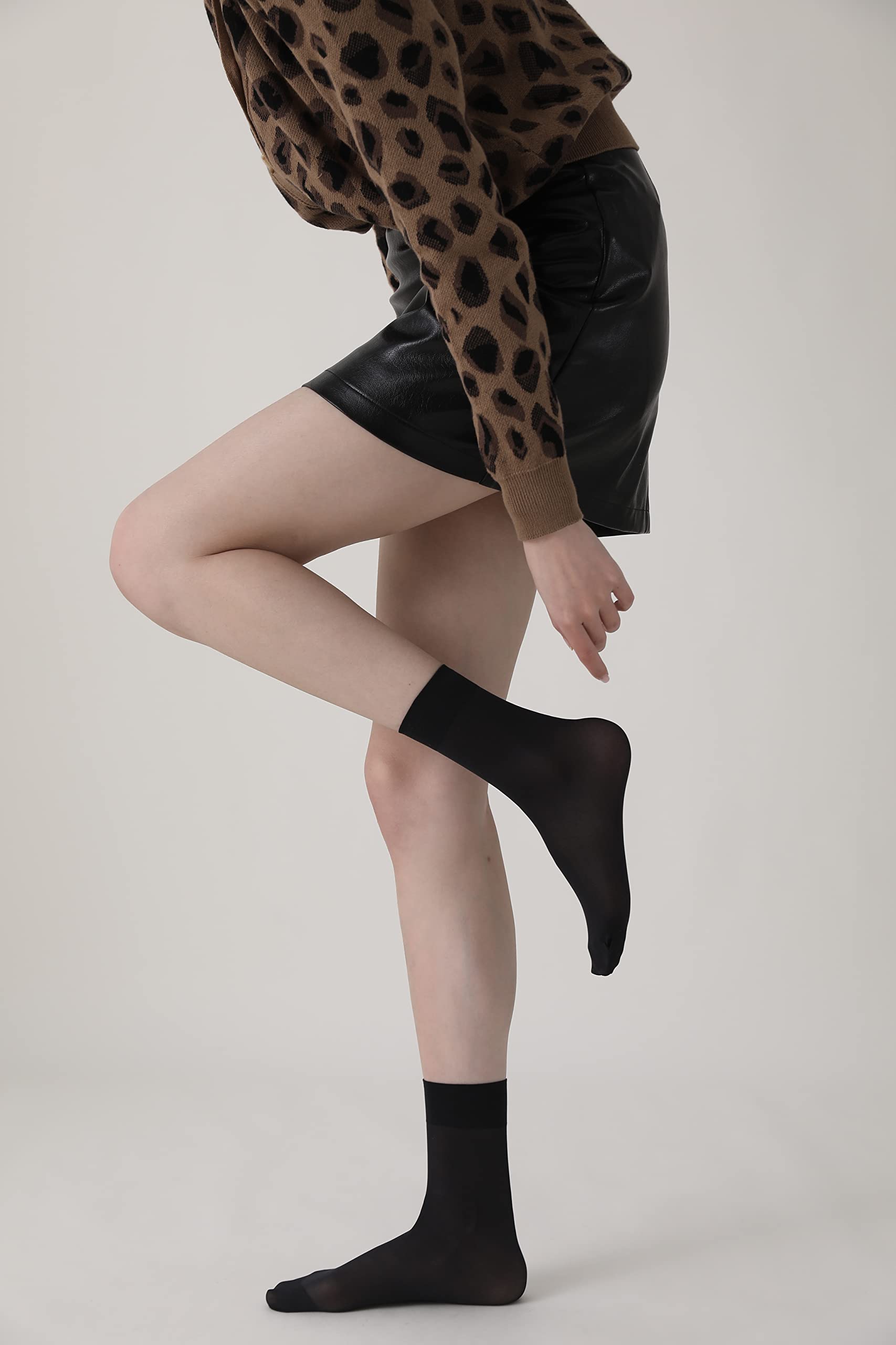 Fitu Women's 10 Pairs Pack Nylon Ankle Tights Hosiery Socks (Black) One Size Black
