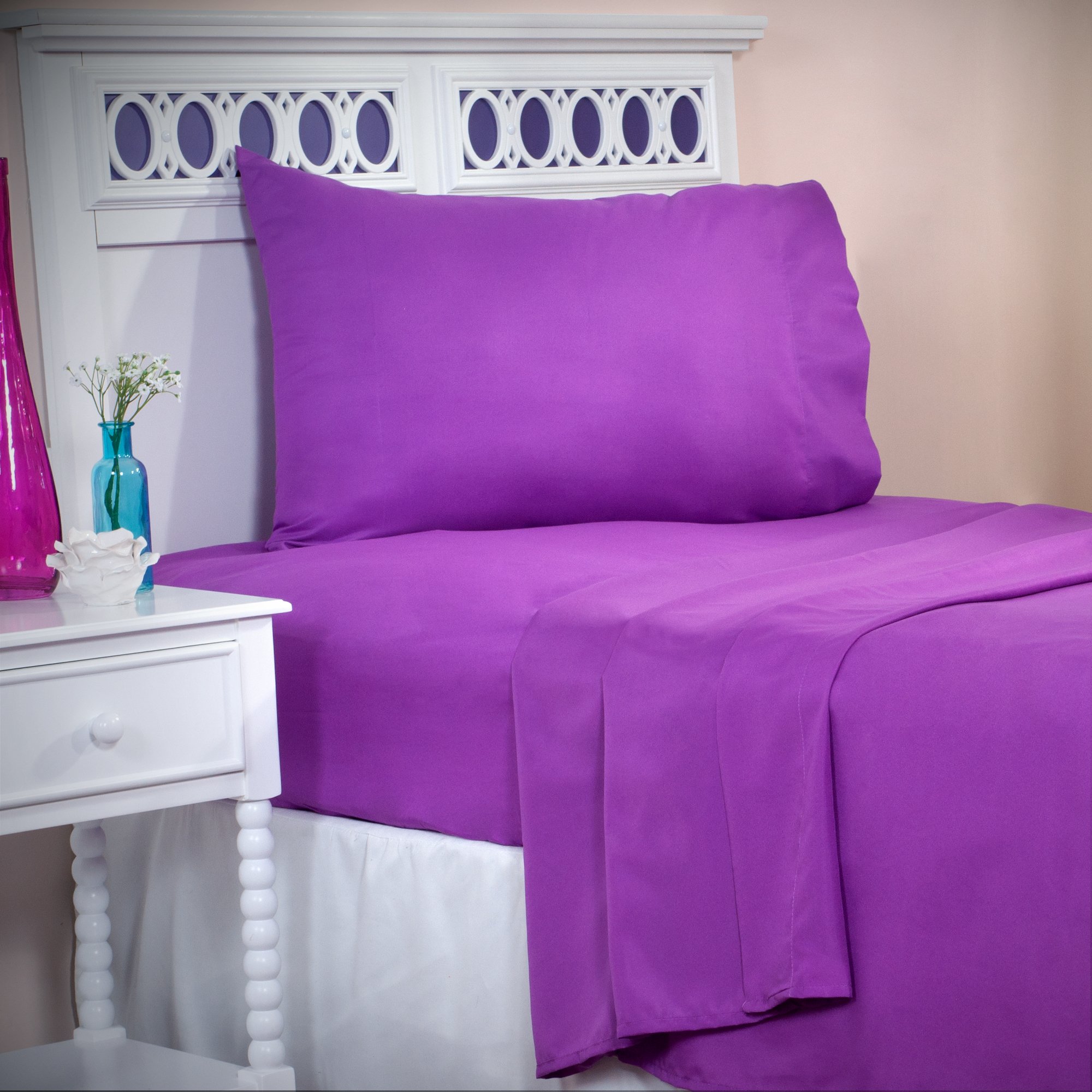 Lavish Home 3-Piece Brushed Microfiber Twin Sheet Set - Bedding with Wrinkle and Stain-Resistant Fitted and Flat Sheets Plus Pillowcase (Purple)