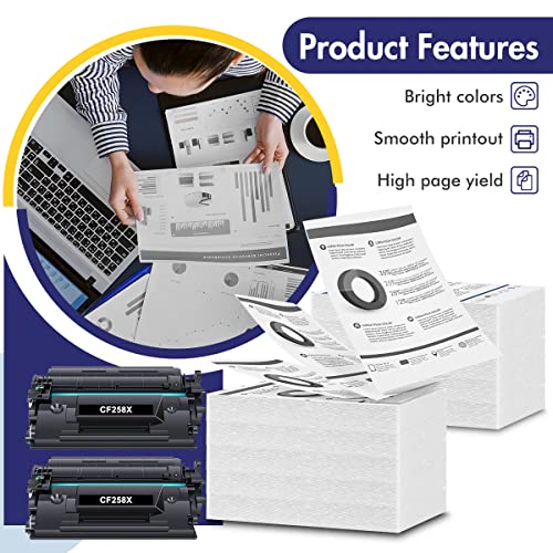 INFITONER 58X CF258X Toner Cartridge: 2 Pack (with Chip, High Yield) Replacement for HP CF258X 58X 58A CF258A MFP M428fdw M428fdn M428dw M404 M428 Pro M404n M404dn M404dw Printer (Black)