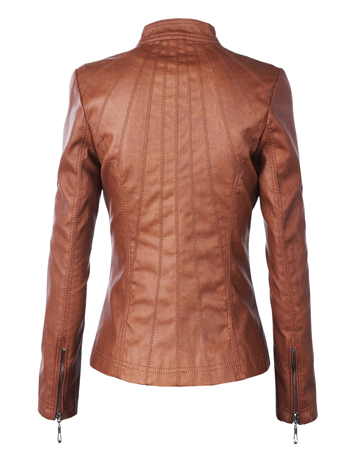 Made By Johnny MBJ WJC877 Womens Panelled Faux Leather Moto Jacket XL Camel