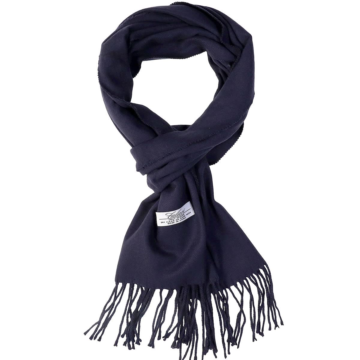 Falari Men Women Unisex Cashmere Feel Scarf 78" x 12" Solid Color Navy A19-02