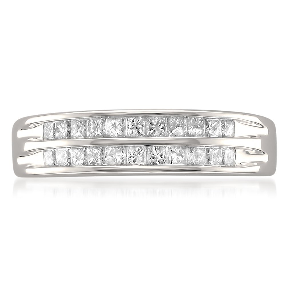 Beyond Brilliance 1/2 Carat Diamond, Channel-Set 14K White Gold Princess Cut Diamond Double Row Bridal Wedding Band Ring (I-J, I1-I2)