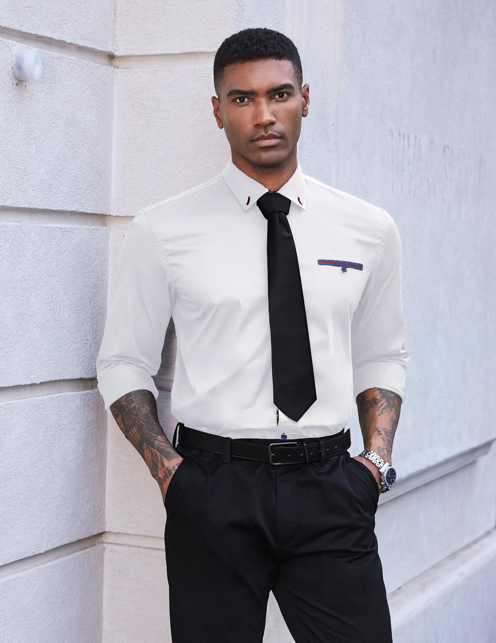 Coofandy Men's Fashion Slim Fit Dress Shirt Casual Shirt,01-white, Medium