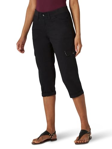 Lee Women's Relaxed Fit Austyn Knit Waist Cargo Capri Pant, Black, 12