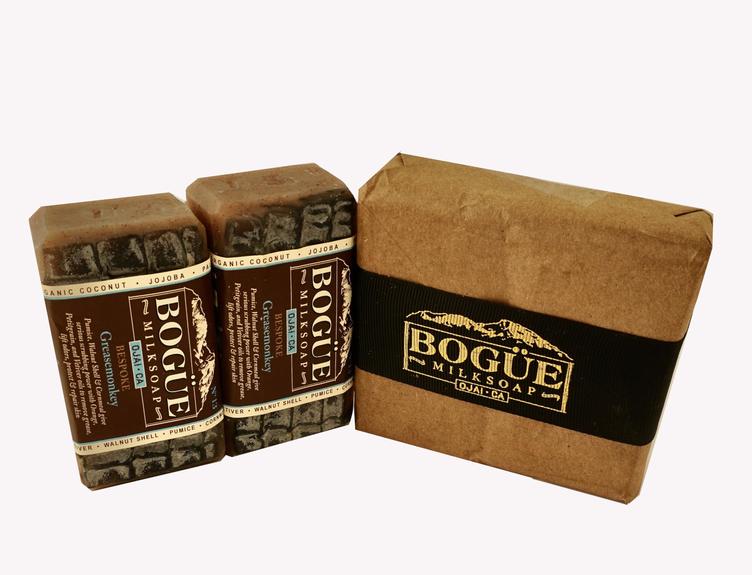 Handmade Goat Milk Soap 2 bars- BOGUE No.13 BESPOKE Greasemonkey Blend has serious scrubbing power. Essential oils of Orange & Vetiver remove grease, help protect & heal working hands.