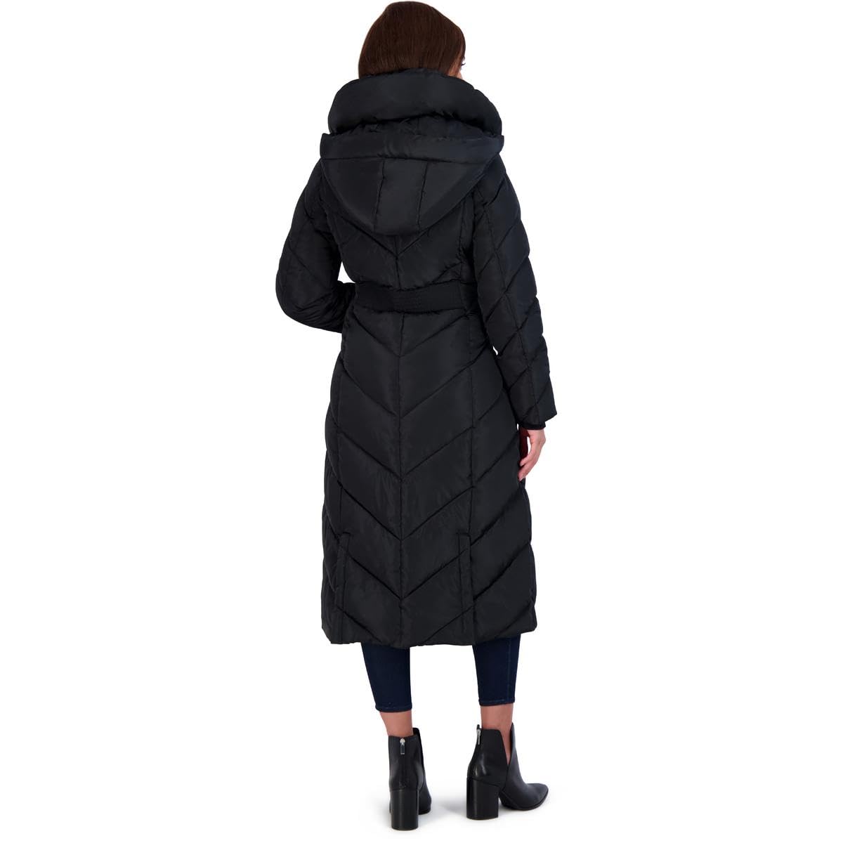Steve Madden womens Long Chevron Maxi Puffer down alternative outerwear coats, Black, Medium US