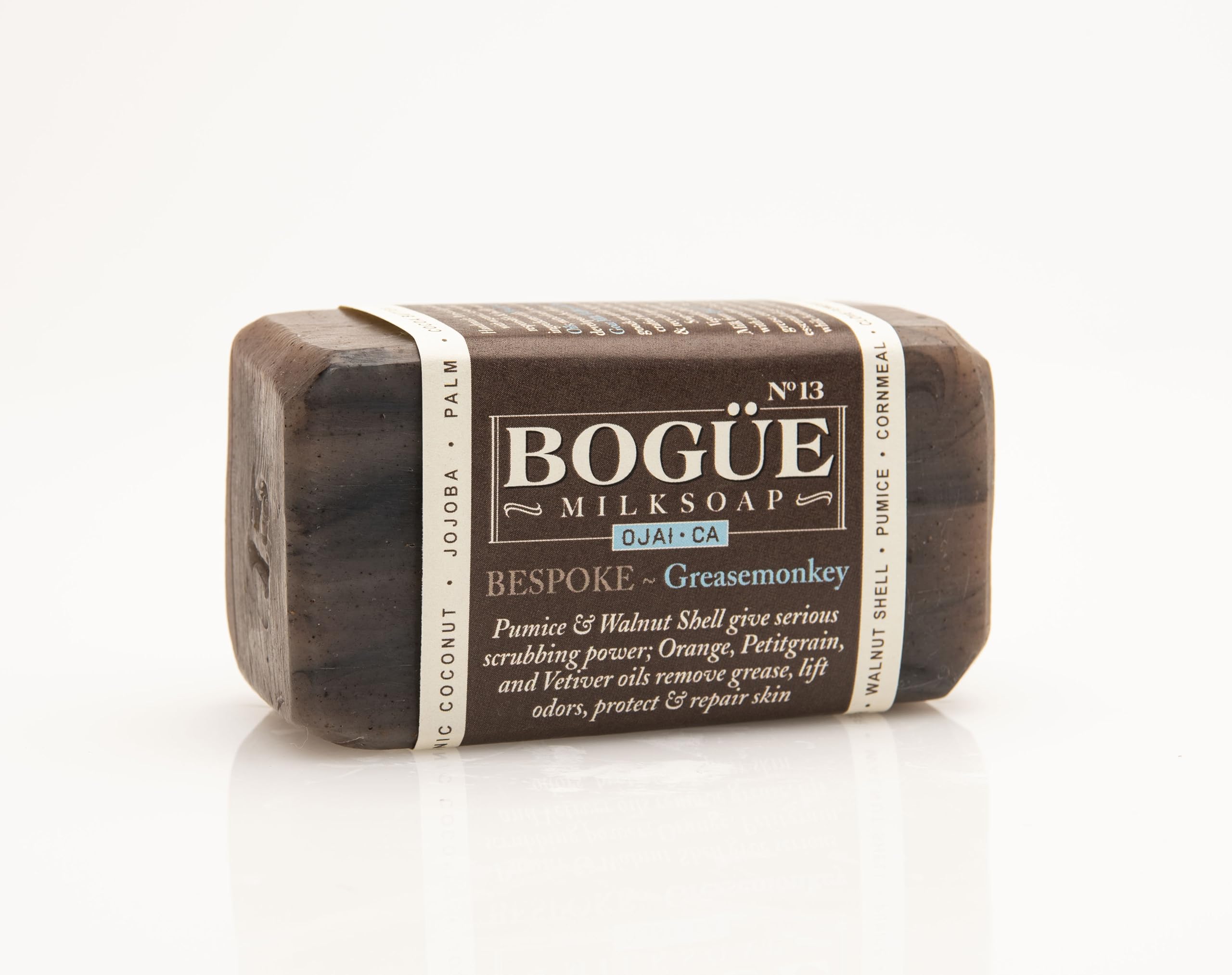 Handmade Goat Milk Soap 2 bars- BOGUE No.13 BESPOKE Greasemonkey Blend has serious scrubbing power. Essential oils of Orange & Vetiver remove grease, help protect & heal working hands.
