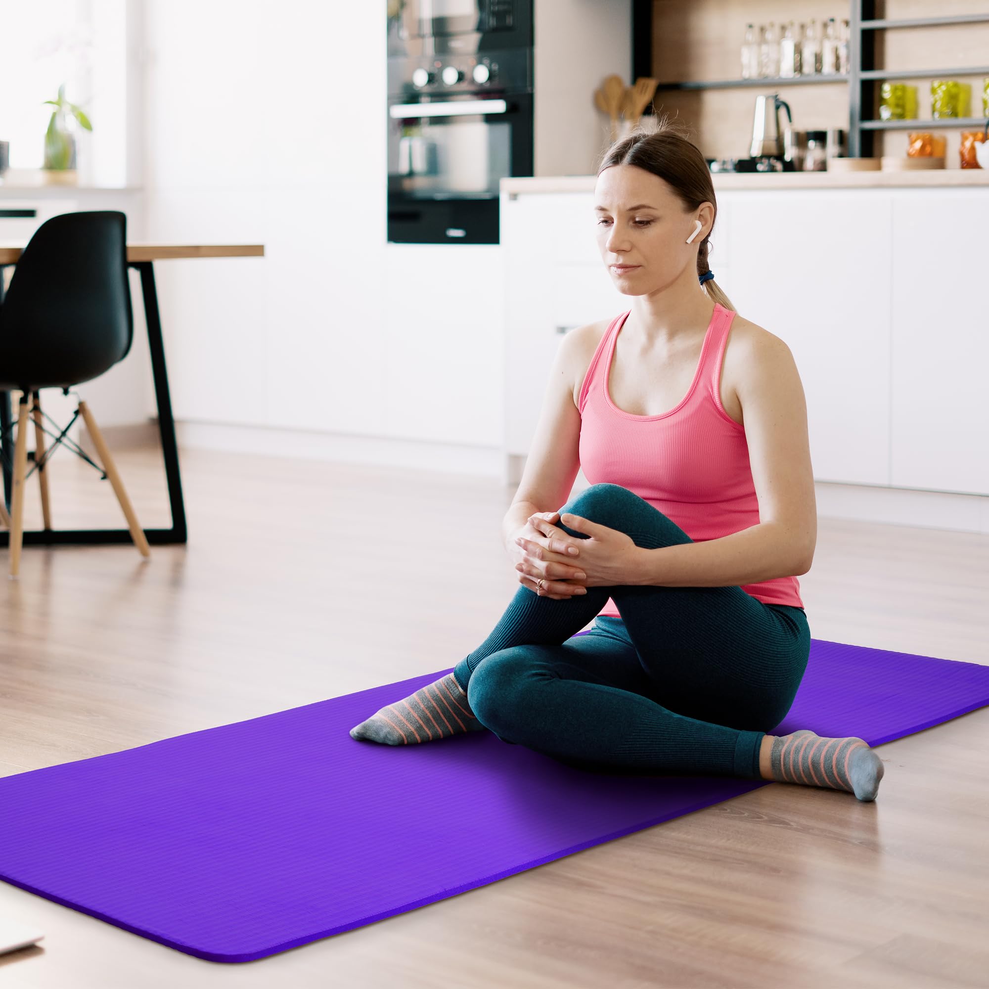 Fitvids All Purpose 1/2-Inch Extra Thick High Density Anti-Tear Exercise Yoga Mat with Carrying Strap, Purple